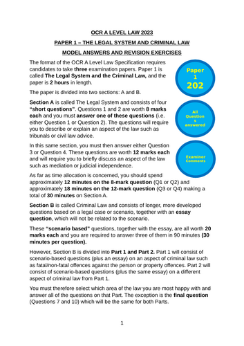 OCR: A Level Law - Paper 1 - Practice/Mock Exam Paper - COMPLETE WITH ...