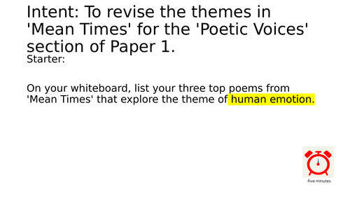 Revision lessons for 'Mean Times', Carol Ann Duffy | Teaching Resources