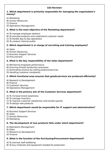 Level 3 Cambridge Technical OCR Business Unit 1 LO2 Revision | Teaching ...