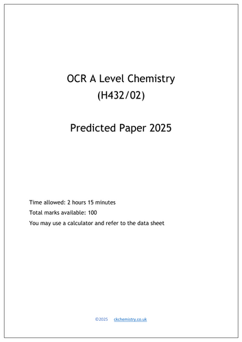 OCR A Level Chemistry 2025 Predicted Paper 2 | Teaching Resources