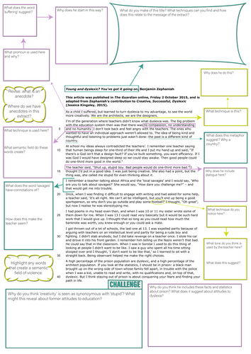 Guided Annotation - 'Young and dyslexic?' | Teaching Resources