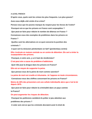 AQA FRENCH SPEAKING EXAM: Comment on trait les criminels | Teaching ...