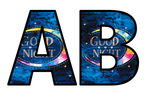 Good Night Art Colorful Lettering Set Display Title Letters Numbers ...