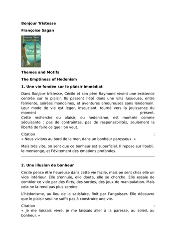Bonjour Tristesse - Françoise Sagan - Themes - The Emptiness of ...