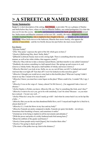 Edexcel A Level English Literature: A Streetcar Named Desire Notes ...