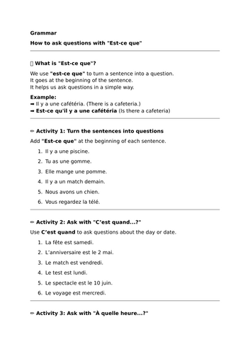 How to ask questions with "Est-ce que" | Teaching Resources