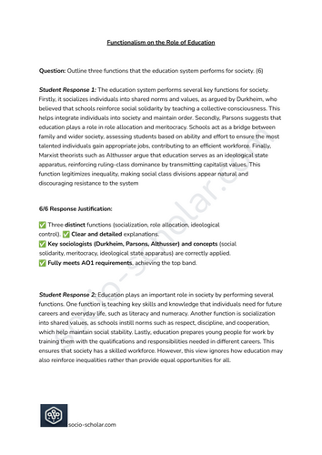A Level Sociology- Functionalism on the role of Education 7192/1 AQA ...