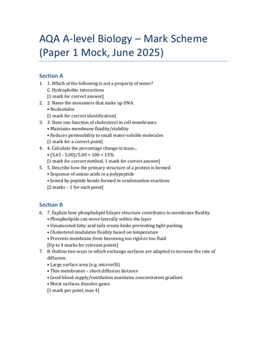 AQA A Level Biology Paper 1 Revision Booster 2025 | Teaching Resources