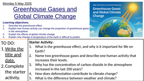 AQA GCSE Combined Science Chemistry: Greenhouse Gases and Global ...