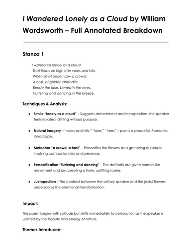I Wandered Lonely as a Cloud – EDUQAS GCSE Poetry Anthology (2027 ...