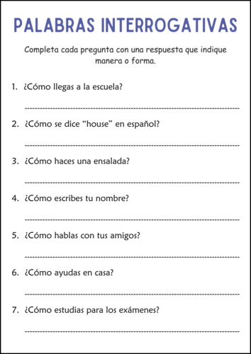 Palabras Interrogativas - Question Words Worksheets in Spanish for ...