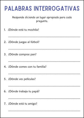 Palabras Interrogativas - Question Words Worksheets in Spanish for ...