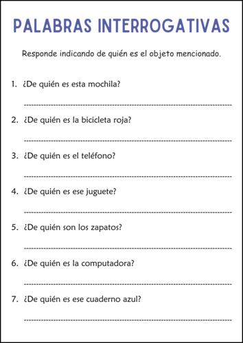 Palabras Interrogativas - Question Words Worksheets in Spanish for ...