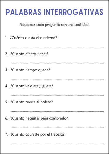 Palabras Interrogativas - Question Words Worksheets in Spanish for ...