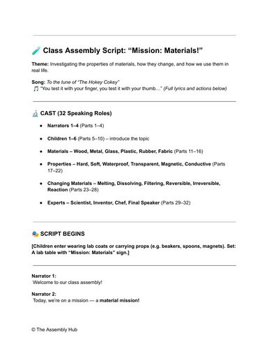 Materials and Their Properties KS2 Class Assembly Script | Teaching ...