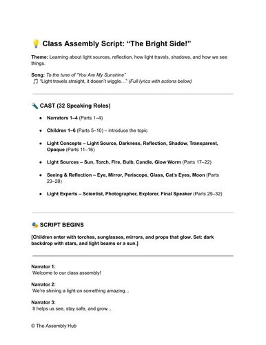 Light KS2 Class Assembly Script | Teaching Resources