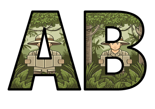 Jungle Safari Explorer Map Treasure Man Lettering Set Display Title ...