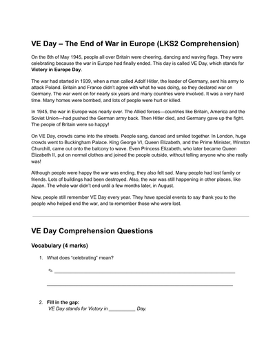 VE Day Comprehension Bundle | KS1 & KS2 | Differentiated WW2 Reading ...