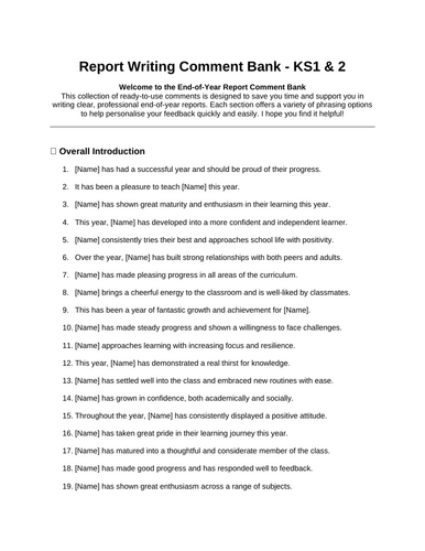 End-of-Year Report Comment Bank | 300 Ready-to-Use Comments for Primary ...