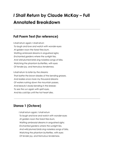 I Shall Return – EDUQAS GCSE Poetry Anthology (2027) | Teaching Resources