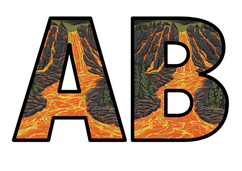 Lava Flow Erupting Volcano Magma Hot Lettering Set Display Title ...