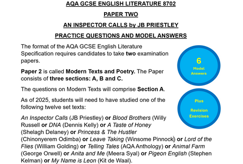 AQA GCSE English Literature - An Inspector Calls - 6 Practice Questions ...