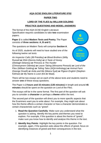 AQA GCSE English Literature - Lord of the Flies - 6 Practice Questions ...