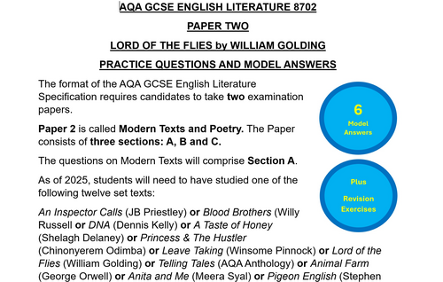AQA GCSE English Literature - Lord of the Flies - 6 Practice Questions ...