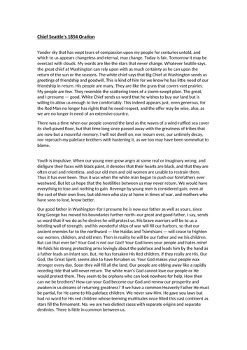 Non Fiction - Native American Chief Seattle Speech | Teaching Resources