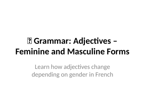 Adjectives – Feminine and Masculine Forms | Teaching Resources