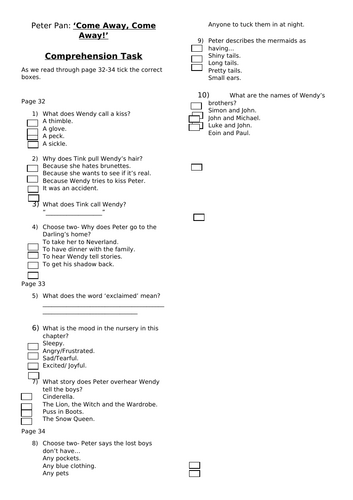 KS3 Literacy Comprehension Peter Pan | Teaching Resources
