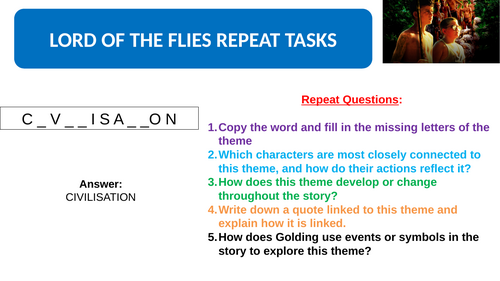 Lord of the Flies Literature Repeat Tasks | Teaching Resources
