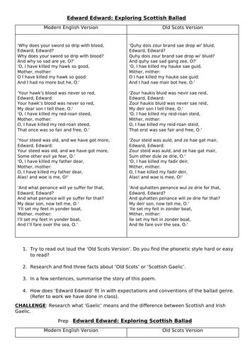 KS3 Poetry Homework: Exploring Scottish Ballad | Teaching Resources