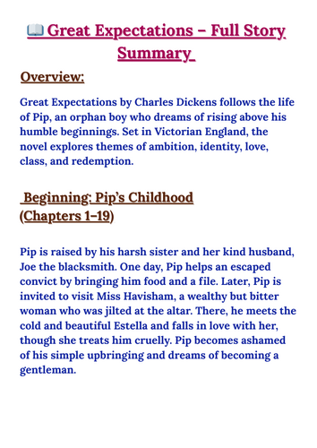 GREAT EXPECTATIONS OVERVIEW & CHARACTER STUDY / KS3 KS4 GCSE IB ...