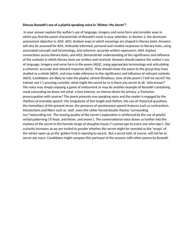 OCR ENGLISH LITERATURE "Winter My Secret" by Rossetti | Teaching Resources