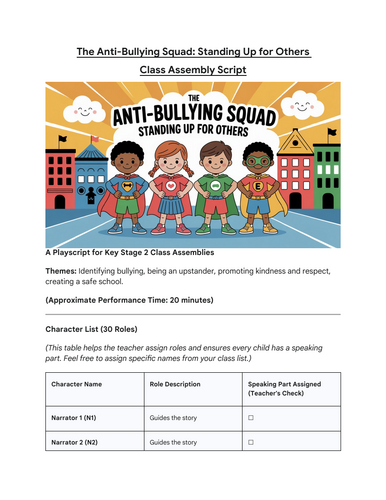 The Anti-Bullying Squad: Standing Up for Others - Class Assembly Script ...