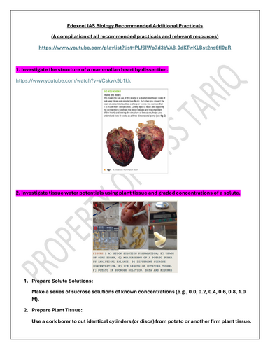 Edexcel IAS Biology Recommended Additional Practicals Guide | Teaching ...