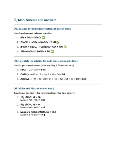 Mr, Mass & Moles - Formulae Part 1- Lesson and Worksheet - Unit 1 ...