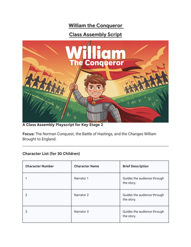 William the Conqueror - Class Assembly Script | Teaching Resources