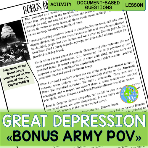 Bonus Army Veteran during the Great Depression POV | Teaching Resources
