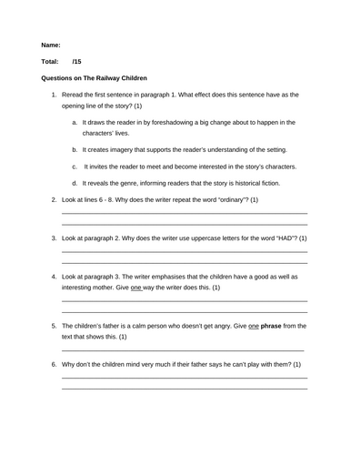 Fiction reading - The Railway Children Extract | Teaching Resources