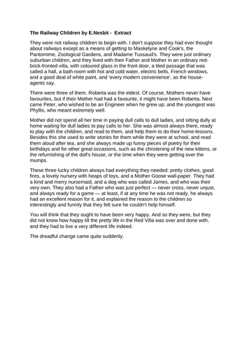 Fiction reading - The Railway Children Extract | Teaching Resources