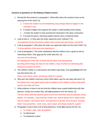 Fiction reading - The Railway Children Extract | Teaching Resources
