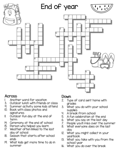 End of school year - Summer puzzles - Wordsearches and crosswords ...