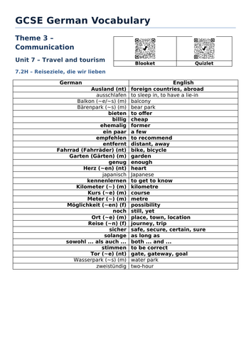 New GCSE German (2024) - AQA - 7.2H (Reiseziele, die wir lieben) - Full ...