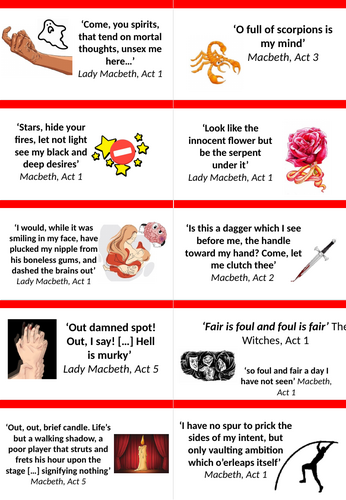 Macbeth quotation cards for revision | Teaching Resources