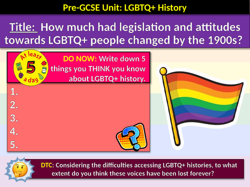 LGBTQ+ History KS3 – Full 6-Lesson Scheme of Work | Teaching Resources