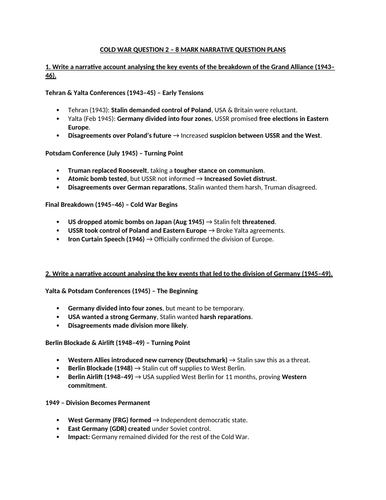 Cold War 8-Mark Narrative Questions, Plans and Model Answers Pack ...
