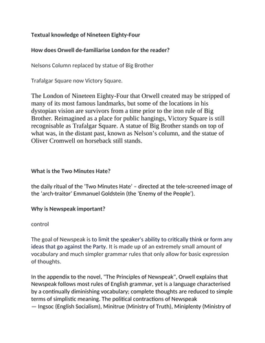 A LEVEL ENGLISH LITERATURE Textual Knowledge of "Nineteen Eighty-Four ...