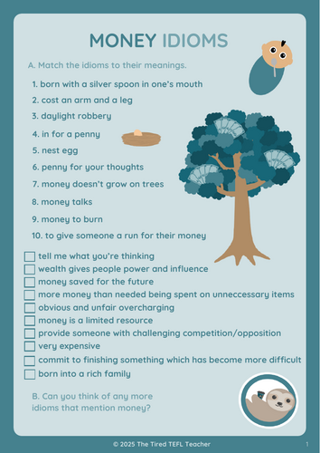 ESL Money Idioms Worksheets | Teaching Resources